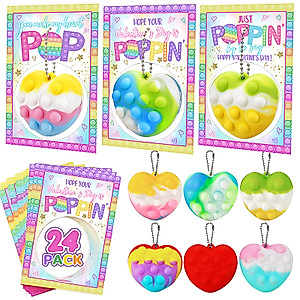 Valentines Day Gifts for Kids - 24 Pack Valentine Cards with 3D Pop Balls It - Fidget Sensory Toys bulk for 3-12 Years Boys Girls Toddlers Classroom School Party Favors Gift Card Exchange Greeting