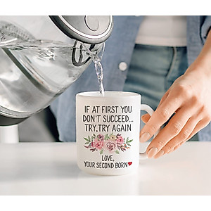 Whizk If At First You Don't Succeed Try Again Love Your Second Born Child Mug, Mothers Day Gifts From Daughter Son, Funny Mom Mug Coffee Cup Birthday Christmas For Women Floral 11 oz MGA577