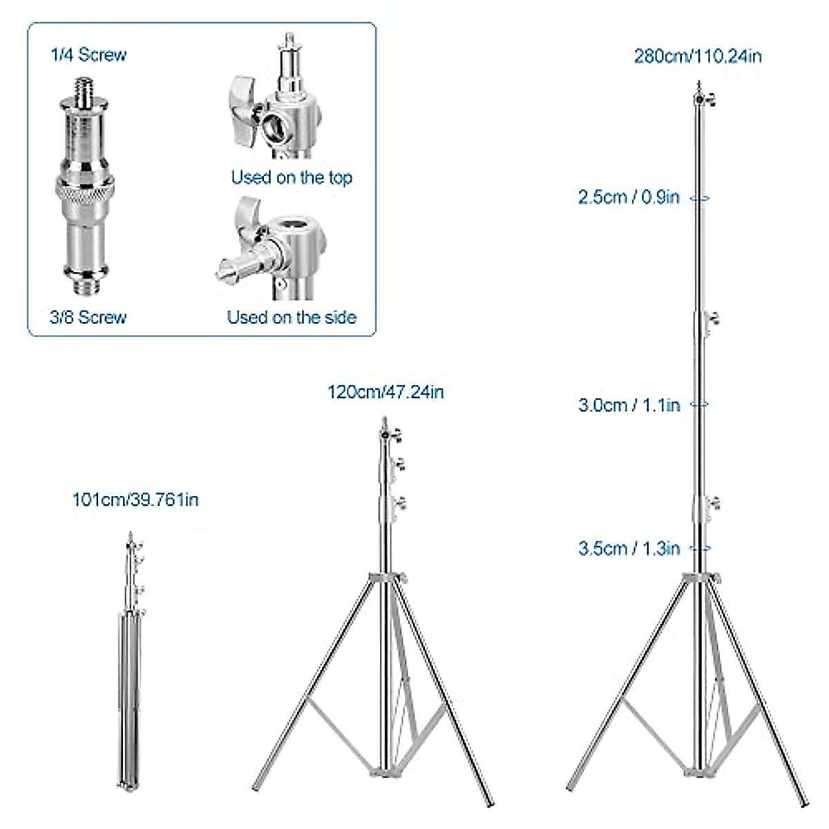 Stainless Steel Heavy Duty Photography Tripod Light Stand, 9.19 Feet/2.8m Studio Lighting Tripod for Speedlight, Strobe Light, Softbox, Umbrella