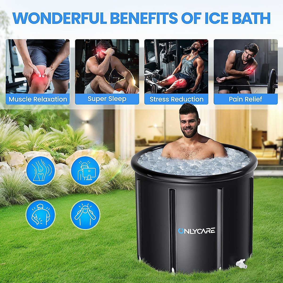 ONLYCARE Ice Bath Tub for Athletes - Upgrade XXL 135 Gal Cold Plunge Tub with Cover - Multiple Layered Cold Water Portable Ice Pod for Therapy Recovery at Home Outdoor Gym