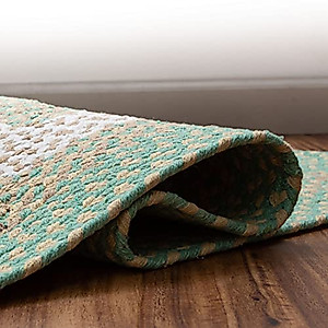 Super Area Rugs 2X3ft Farmhouse Braided Rug - Natural Cotton Braided Rug for Bathroom, Kitchen, Doorway - Primitive Country Braided Rug - Green/Cream/Ivory