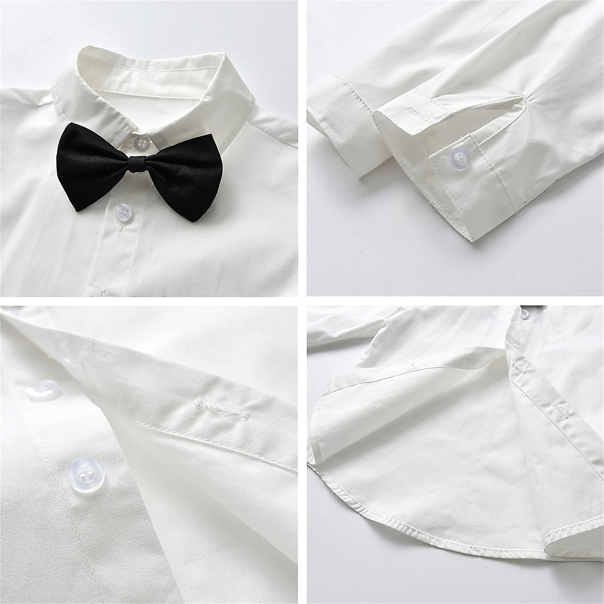 SANGTREE Baby Boy's Tuxedo Clothes, 3 Pieces Fall Winter Outfit, Long Sleeves Button Down Dress Shirt with Bow Tie + Vest + Pants Set Gentlemen Clothing, A - Black, 9-12 Months = Tag 70