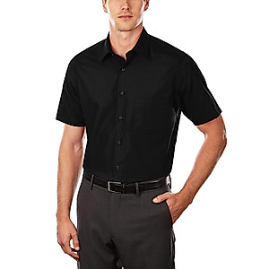 Van Heusen Men's Short Sleeve Dress Shirt Regular Fit Poplin Solid, Black, 18" Neck