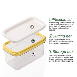 Butter Cutting Box, Butter Block Dish with Lid and Butter Cutter Net Rectangular Storage Box Kitchen Tool, 6.6 X 3.7 X 3.7in