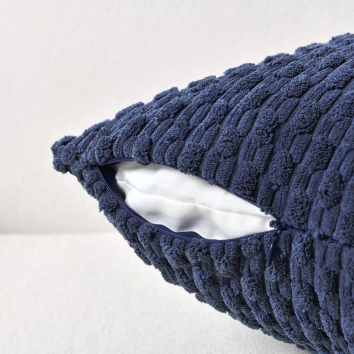 Fancy Homi 2 Packs Navy Blue Decorative Throw Pillow Covers 18x18 Inch for Couch Bed Sofa, Modern Farmhouse Boho Home Decor, Soft Cute Plush Corduroy Cushion Case 45x45 CM