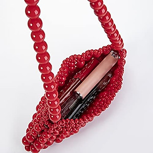 YUSHINY Women Colored Acrylic Beaded Handmade Satchel HandBag for Wedding Evening Party (Red)