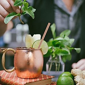 Copper Straws, Pure Copper Drinking Straws Gift Set Food Safe 8.5inch Long Handcrafts Bent and Straight Copper Straws with Cleaning Brush(2*Bent+2*Straight)