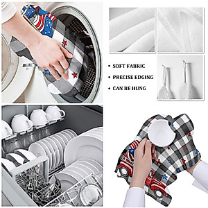 4th of July Kitchen Towels Set USA Flag Red Truck Decorative Hand Towel Black Buffalo Check Plaid Independence Day Dish Towel Dishcloths 3 Pack July 4th Dish Cloths for Home Cooking Baking