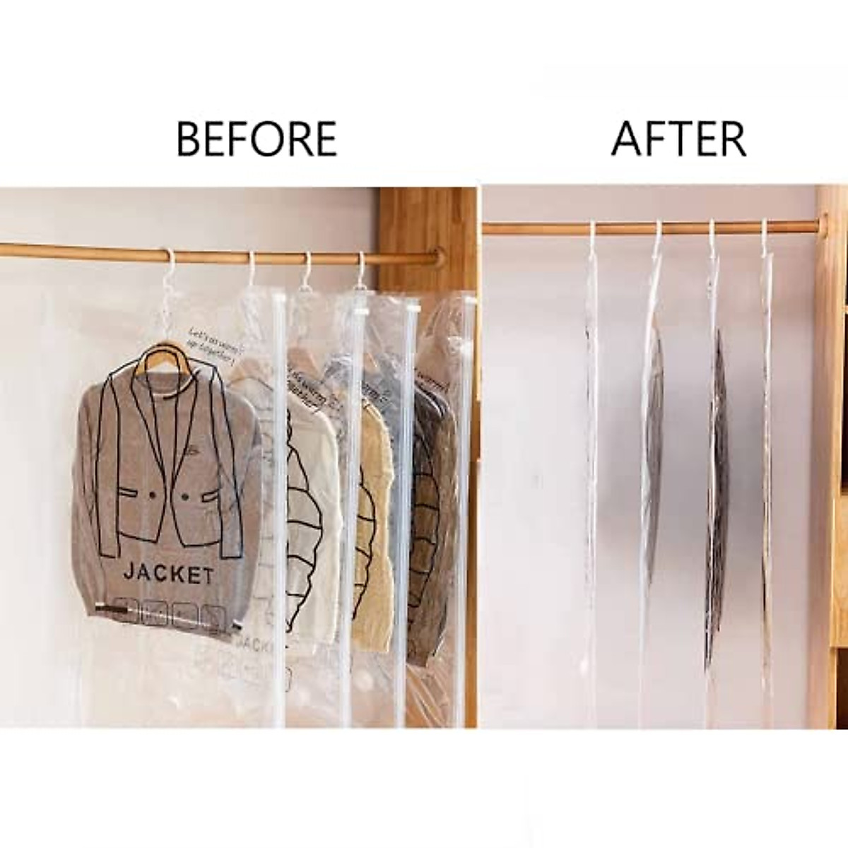 5PCS Vacuum Storage Bags, Hanging Vacuum Storage Bags, Space Saver Vacuum Storage Bags, Large Vacuum Storage Bags for Dresses, Coats, Down Jackets and Other Clothes