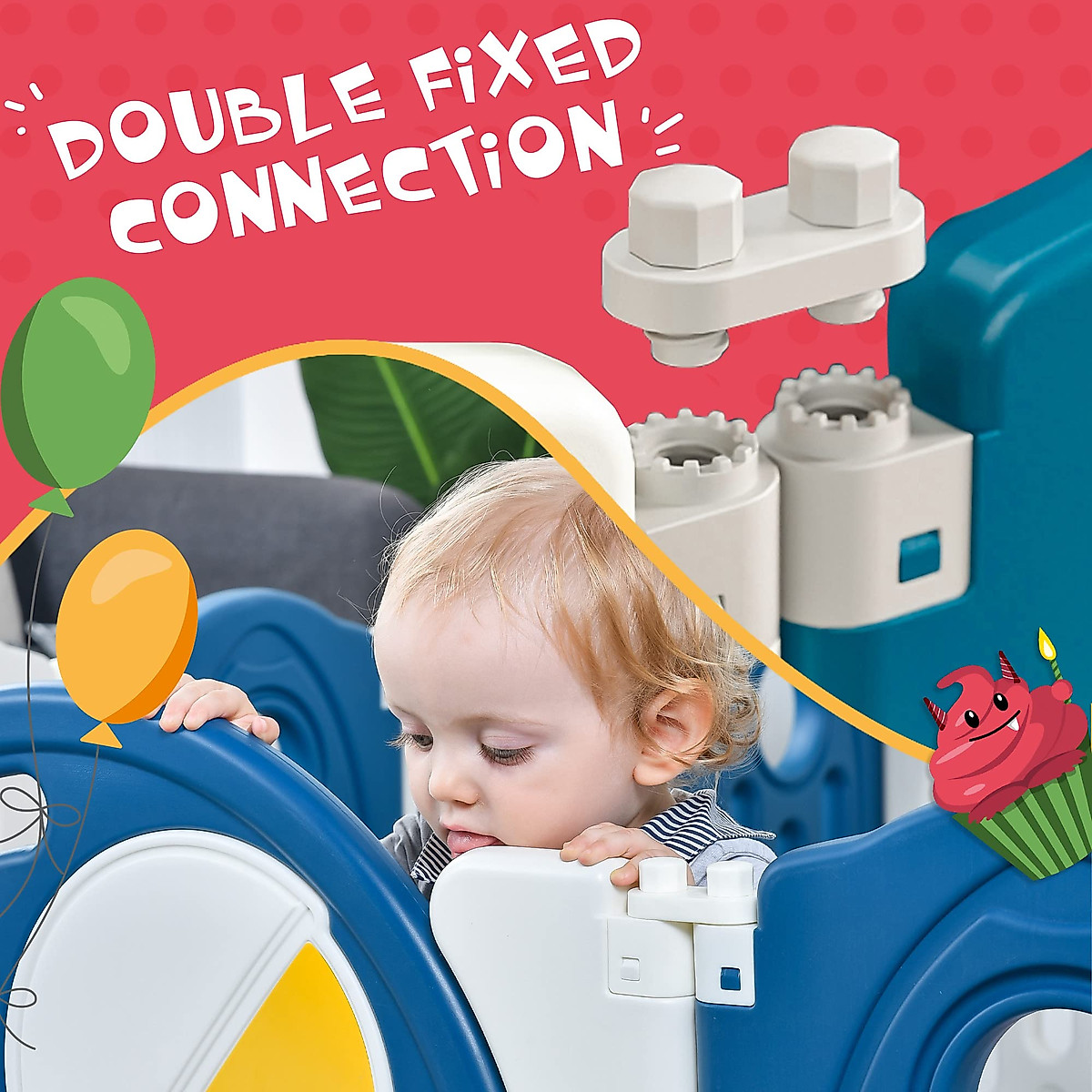 Baby Playpen, Upgrade Foldable Kids Activity Centre Safety Play Yard Home Indoor Outdoor Baby Fence Play Pen NO Gaps with Gate for Baby Boys Girls Toddlers (Blue)