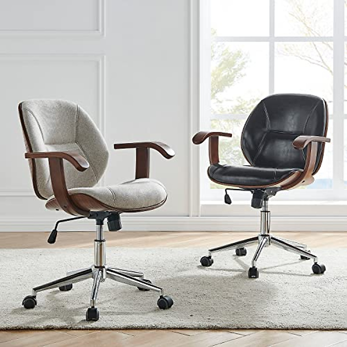 New Pacific Direct Samuel PU Bamboo w/Armrest Office Chair, Black