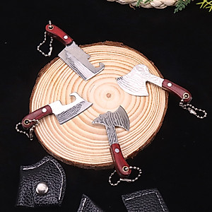 Ruksifg Set of 4 Damascus Mini Knife Set Tiny Knife Mini Chef Knife with Sheath for Box Cutter Bottle Opener