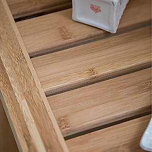 Kinlife Bamboo Shower Bench Bathroom Seat with Storage Shelf Wood Spa Bath Organizer Stool for Indoor