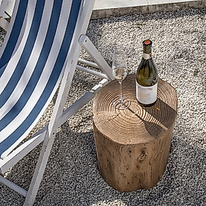 COSIEST Outdoor End Table Set of 2 Light Oak Colored Faux Wood, Hand-Painted Wood Stump Stool, Ottoman or Plant Stand, Deck or Garden