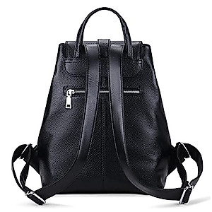 COOLCY New vintage Women Real Genuine Leather Backpack Purse SchoolBag (Black)