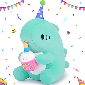Auspicious beginning Birthday Gift Shark Plush Stuffed Animal, 11.8'' Kawaii Soft Birthday Shark Plush Toys with Holding Cute Birthday Cake Gift for Girls Boys, Children's Day, Anniversary