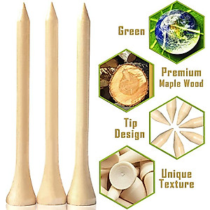 Dsenfurn 250 Pack Professional Bamboo Golf Tees 2-3/4 Inch - Stronger Than Wooden Golf Tees Biodegradable & Less Friction (Nature, 2-3/4")