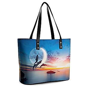 Womens Handbag Dolphins Leather Tote Bag Top Handle Satchel Bags For Lady