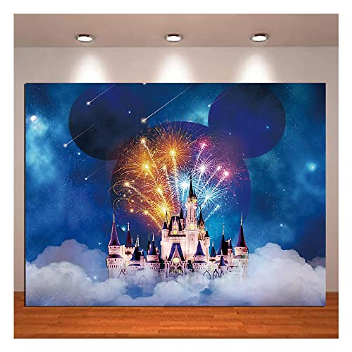 Dream Castle Photography Background 7x5ft Mickey Fairy Tale Blue Night Firework Photo Backdrops for Kids Birthday Party Newborn Baby Shower Cake Table Banner