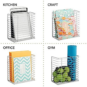 mDesign Metal Wire Wall Mounted Shelf for Kitchen Pantry - Mountable Hanging Organization Vegetable Baskets for Kitchen Wall - Hold Produce, Towels, Bread, Mail, Concerto Collection - Chrome