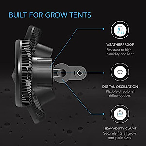 AC Infinity CLOUDRAY S6, Grow Tent Clip Fan 6” with 10-Speeds, EC-Motor, Weatherproof IP-44, Auto Oscillation, Quiet Hydroponics Circulation Cooling