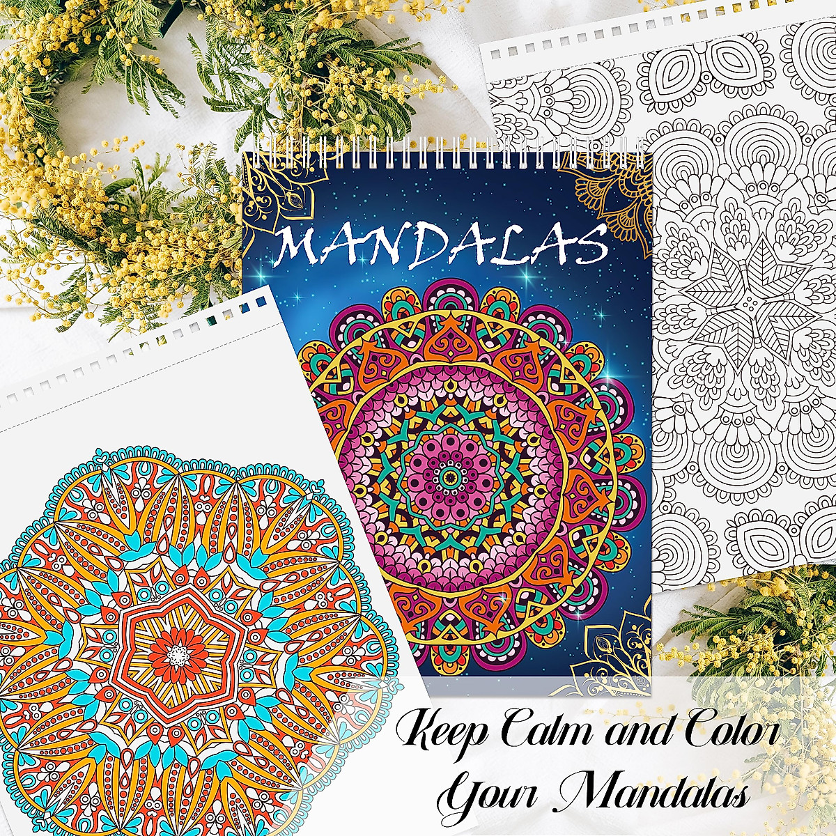 Elfew 2 Pack Mandalas Coloring Books for Adult, 80 Original Mandala Patterns and Designs, Coloring Book for Adults Relaxation, Adult Coloring Book Spiral Bound, Relaxation Books for Women