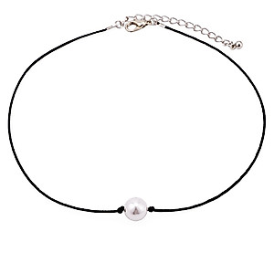 Pearl Necklace Single Pearl Choker Necklace for Women Leather Cord Choker for Teen Girls Handmade Choker Jewelry Gift