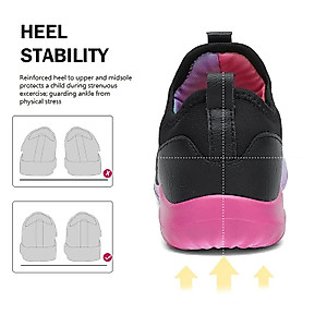 GEERX CARA Girls Slip On Athletic Sneaker Lightweight Sport Walking Running Tennis Shoe (Toddler/Little Kid/Big Kid) Black Rainbow Size 2