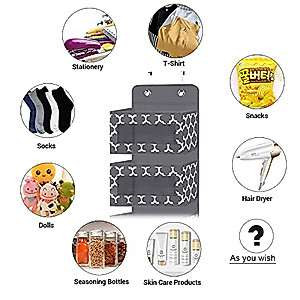 Over Door Organizer, Bathroom Pantry Nursery Cabinet Baby Storage with 5 Large Pockets & 2 Widened Hooks, Wall Mount Hanging Organizer with Clear Window for Cosmetics, Diapers, Closet, Dorm, Grey