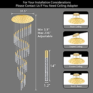 20ft Large Chandeliers for Living Room Gold Modern LED Lights High Ceiling Chandelier for Entryway Dining Room Ceiling Pendant Light Fixtures Sloping Ceiling Adjustable Dimmable Lighting