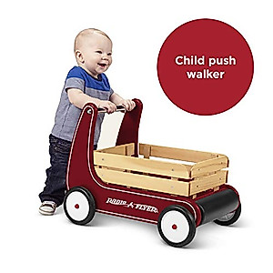 Radio Flyer Classic Walker Wagon, Sit to Stand Toddler Toy, Wood Walker, For Ages 1-4, Red