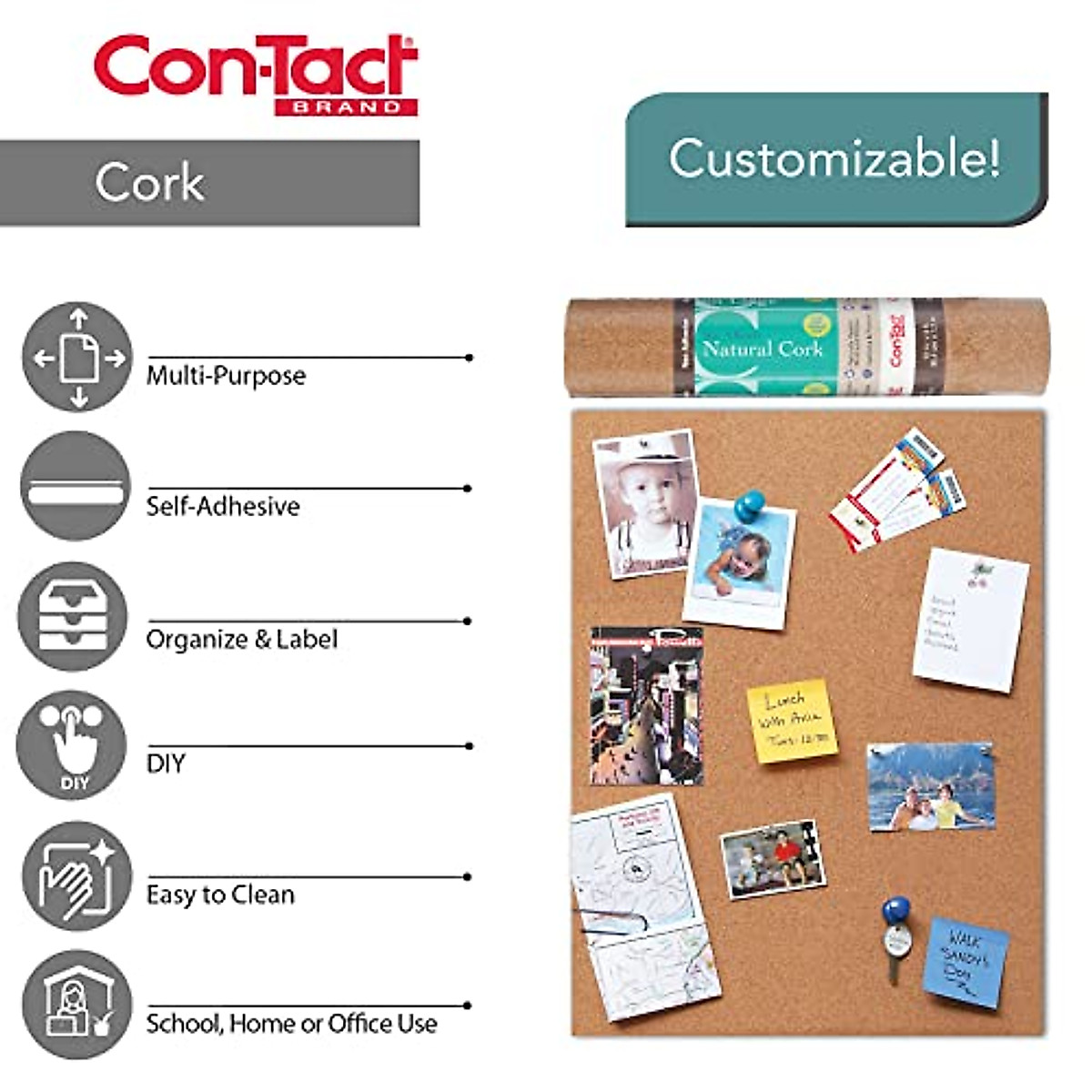 Con-Tact Brand Roll, Cork, 18" x 4' Self-Adhesive Shelf Liner, Brown