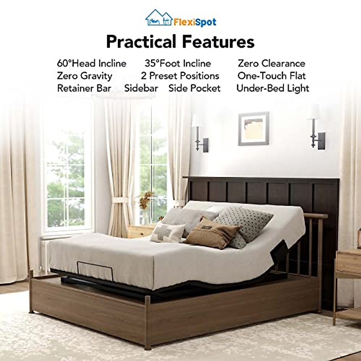 FLEXISPOT S3 Adjustable Bed Frame Base Queen, Wireless, 5 Minutes Quick Assembly, Zero Clearance, Zero Gravity, Whisper Quiet Durable Motor, Mattress Holder, Anti Snore, Best Gift for Family
