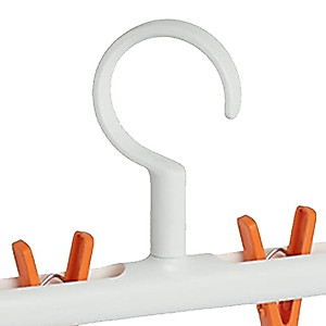 TREETDOBV Clothes Hanger with 6Clips Clothes Drying Racks Windproof Plastic Sock Clips Drying Rack,Prevent Tangle 360 Degree Rotatable Multifunctional Laundry Hanger for Home(White and Orange)