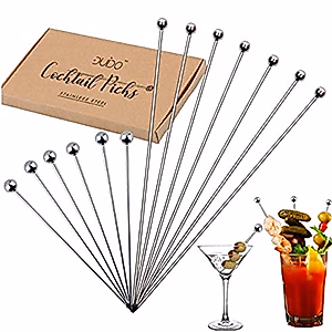 Cocktail Martini Picks and Stirrers Toothpicks – (12 Pack / 4 & 8 Inch) Reusable Cocktail Picks - Stainless Steel Metal Drink Skewers Sticks for Martini Olives Appetizers Bloody Mary Fruits