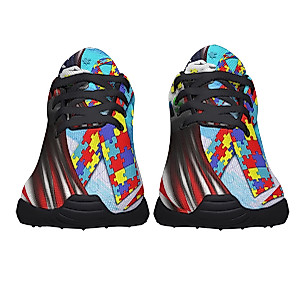 Autism Awareness American Flag Shoes for Men Women Running Sneakers Breathable Casual Sport Tennis Shoes Gift for Him Her Black Size 11.5