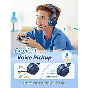 iClever Kids Bluetooth Headphones LED Light Up - 360° Extendable Microphone - 85/94 dB Safe Volume, 35Hrs Playtime, Shareport, Foldable Wireless Headphones for Kids/PS4/Xbox One/Switch/PC/Tablet