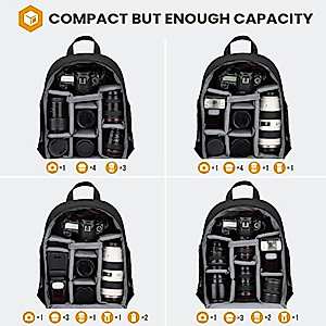 TARION Camera Bag Professional Camera Backpack with Rain Cover Laptop Compartment Waterproof Photography Backpack Case for Women Men Photographers DSLR SLR Mirrorless Camera Lens Tripod Black TB-S
