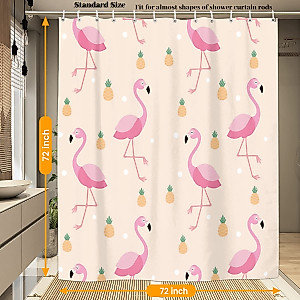 Aglebo Pineapple Flamingo Polka Dots Shower Curtain Fabric Shower Curtain Set with 12 Hooks Water-Proof 72 * 72 Inches for Bathroom Beach Caravan Hotel