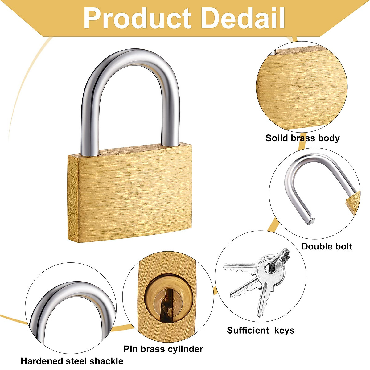 Kenning 16 Pcs Solid Keyed Alike Padlocks 1.18" Solid Brass Padlock with Key Weatherproof Luggage Locks Suitcase Lock Wide Body with Hardened Steel Shackle for Sheds, Storage Unit, Gym Fence