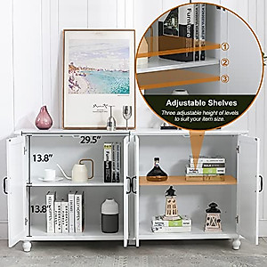 Scurrty Buffet Cabinet Bar with Storage, 65' Coffee Kitchen Storage 4 Doors, Sideboard for Dinning Room, and Living White, (HKBFDC012WH)