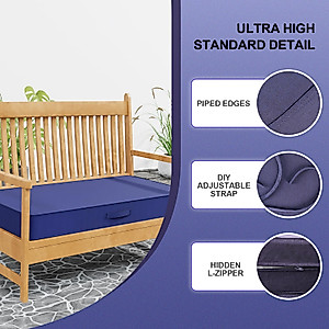 AOFEITE Outdoor Olefin Water-Resistant Bench Cushion, Weather and Fade Resistant 48”x 18”x 5” Patio Furniture Thickened Seat Pad with Handle and Adjustable Straps Ideal for Lawn, Garden, Dark Blue