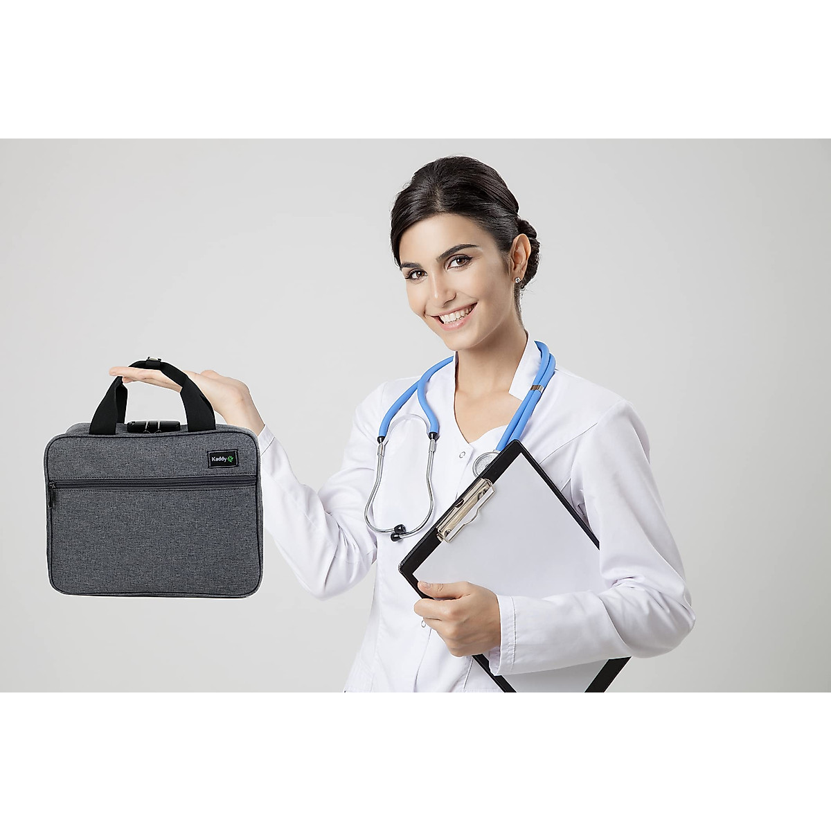 Kaddy Large Medicine Bag, Secure, Padded, Pill Organizer Box, Case for Bottles of Medicine or Supplements; Storage; Toiletry; 3 Digit Lock, Grey