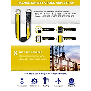 Palmer Safety Fall Protection Safety 4' Cross Arm Strap I 3” Wide Pass-through with Large D-Ring and Small D-Ring I ANSI OSHA Anchorage Sling Compliant Fall Arrest System