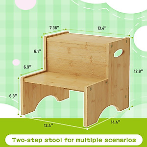 BMOSU Two Step Stool for Kids Bathroom Potty Stool Kitchen Stool Toddler with Handles Stool Dual Height for Bathroom Study Kitchen (Natural)