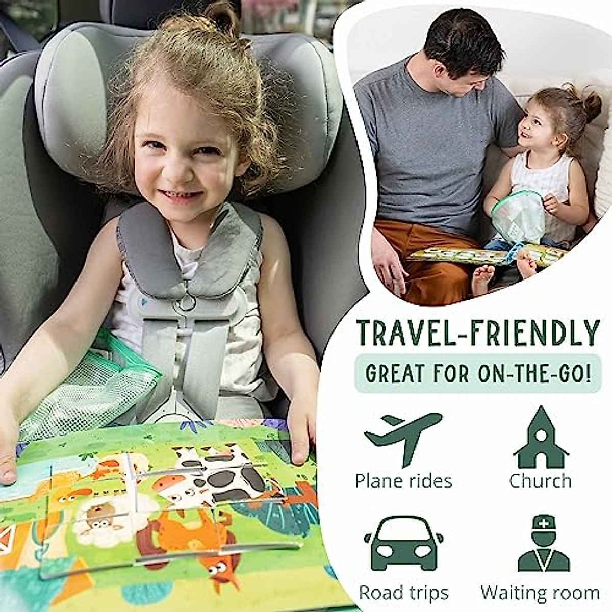 SpiritnSprout Montessori Busy Book for Toddlers 1-3 - Preassembled Busy Books for Toddlers 3-4 W/Zipper Pouch - Quiet Books for Toddlers 3-5 - Farm Montessori Busy Book Road Trip Activities for Kids