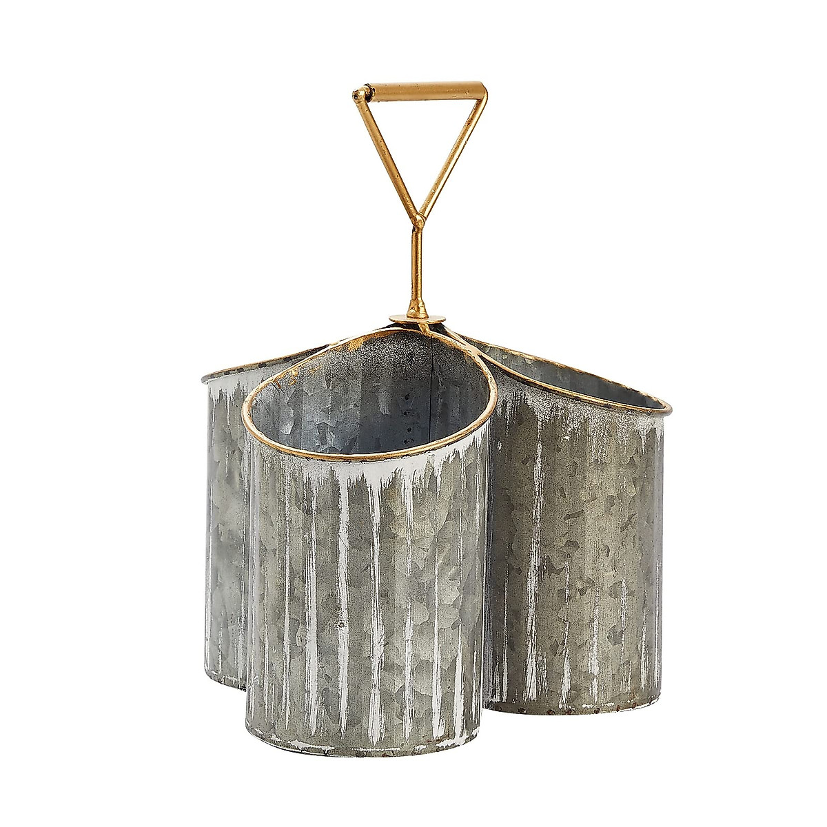 3 Compartment Vintage Galvanized Utensil Holder for Countertop Organizer, Multi-Purpose Caddy (Rustic, 7.8 x 8 x 10.6 In)