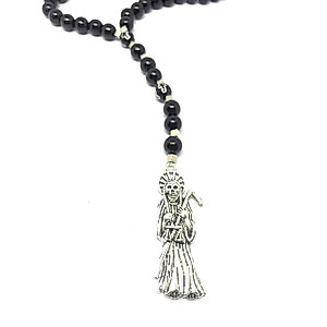Acrylic Holy death's necklace, rosary style. Collar de la Santa Muerte de acrilico estilo rosario. Grim reaper Y style necklace.