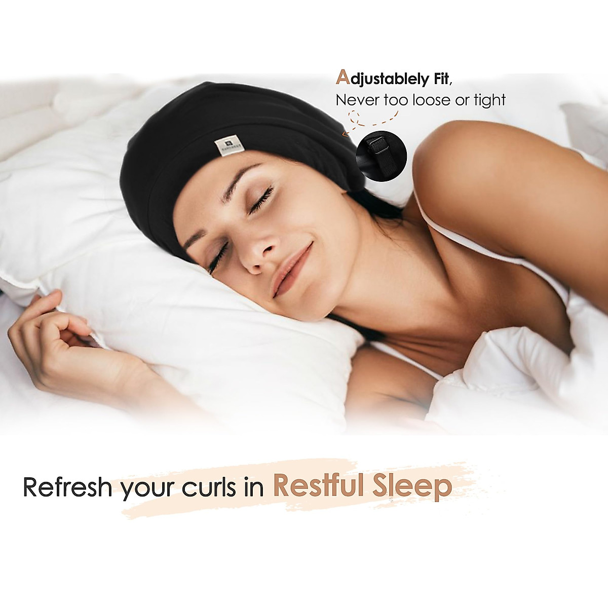 YANIBEST Slouchy Beanie Hat Satin Lined Sleep Cap Satin Bonnet Chemo Headwear Caps for Women and Men Pure Black