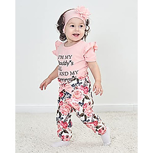 SUNNY PIGGY Infant Girl Clothes Short Ruffle Sleeve Romper Onesis 3 Month Baby Girls’ Clothing Floral Cotton Pant Sets 6 Month Girl Clothes Pink